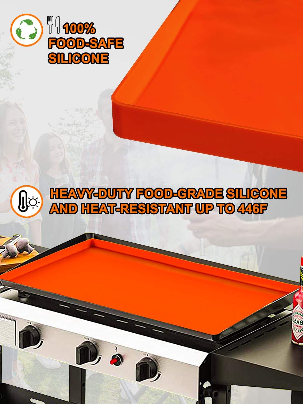 Artnice Silicone Griddle Mat for Blackstone Griddle, 22" Heavy Duty Food Grade Silicone Griddle Mat, All Season Cooking Protective Griddle Grill Cover, Blackstone accessories, Orange