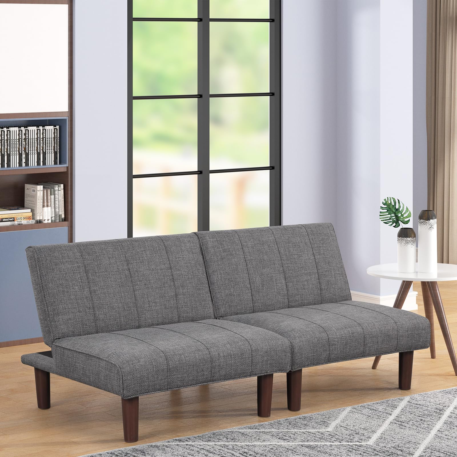 Small Futon Sofa Couch,Upholstered Convertible Modern Futon Chair, Armless Comfy Mini Sofa Couches for Small Spaces Living Room Apartment ,Office Studio Dorm ,Kids Room,Gray Dog Cat Couch Bed 305DR1