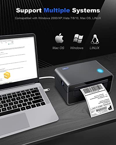 POLONO Shipping Label Printer Gray, 4x6 Thermal Label Printer for Shipping Packages, Commercial Direct Thermal Label Maker, Shipping Label, 4 x 6 Direct Thermal Labels, 220 Labels × 4 Rolls
