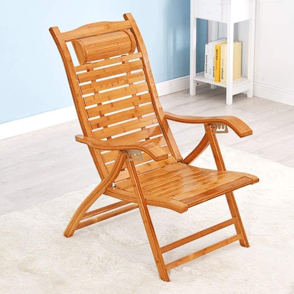 Sun Lounger Patio Reclining Chairs Loungers Camping Chairs Reclining Bamboo Bed Adjustable in 6 Positions Folding Deckchair with Ergonomic Curved Headrest Portable Deckchair for Balcony On The Patio,