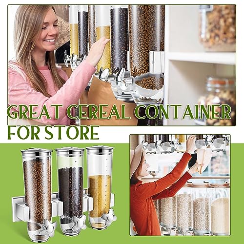Umigy 2 Pcs Candy Dispenser Wall Mounted, Triple Dry Cereal Grain Dispenser Machine Wall Mount, Food Storage Container for Pantry Snack with 3 Cup for Kitchen, 39 oz (Silver)