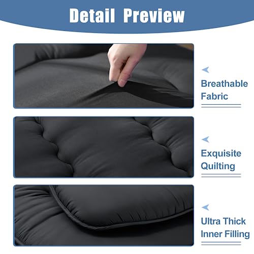Natsukage Futon Mattress Tatami Mat Folding Mattress Camping Mattress Kids Play Mat Thicken Sleeping Mattress for Floor Folding Mattress, Full Size, Black