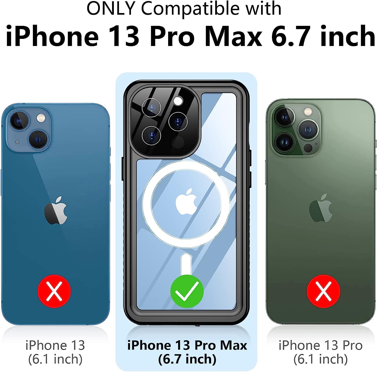 Temdan for iPhone 13 Pro Max Case Waterproof,Built-in 9H Tempered Glass Screen Protector [Real 360][IP68 Underwater][Military-Grade Protection][Dustproof][Compatible with MagSafe] - Clear/Black