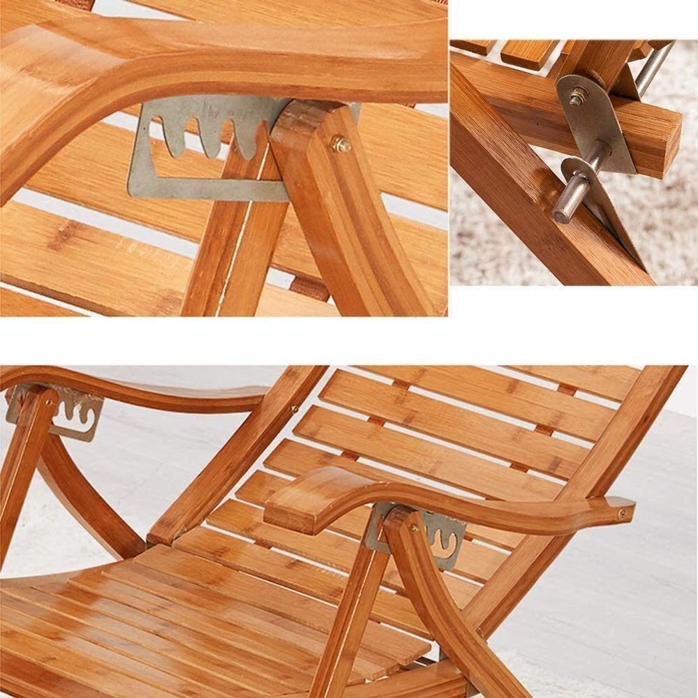 Sun Lounger Patio Reclining Chairs Loungers Camping Chairs Reclining Bamboo Bed Adjustable in 6 Positions Folding Deckchair with Ergonomic Curved Headrest Portable Deckchair for Balcony On The Patio,