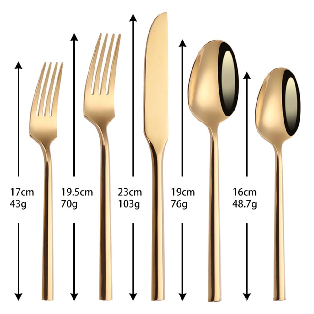 Aimilan 20 Piece Gold Flatware Set Service for 4, 18/10 Stainless Steel Hexagonal diamond Handle Silverware Set, Thickened tableware Cutlery Set, Mirror Polished, Dishwasher Safe
