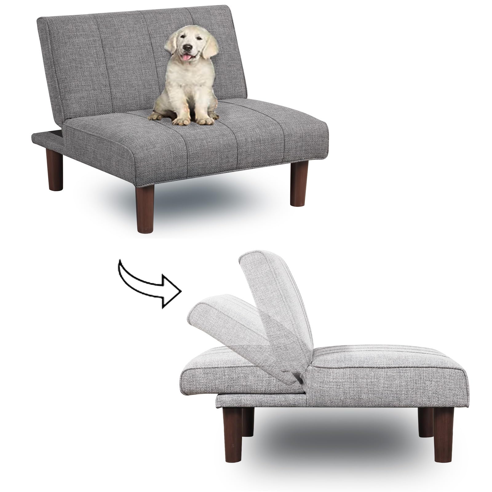 Small Futon Sofa Couch,Upholstered Convertible Modern Futon Chair, Armless Comfy Mini Sofa Couches for Small Spaces Living Room Apartment ,Office Studio Dorm ,Kids Room,Gray Dog Cat Couch Bed 305DR1