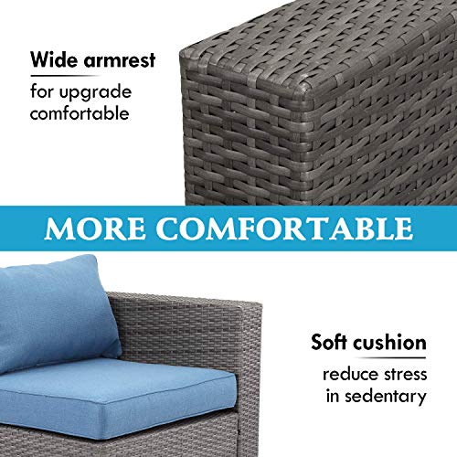 Solaste 6 Piece Patio Furniture Set, Outdoor Sectional Sofa with Tempered Glass Coffee Table, Wicker Rattan Patio Conversation Set with Cushions for Balcony, Backyard, Porch, Lawn, Blue