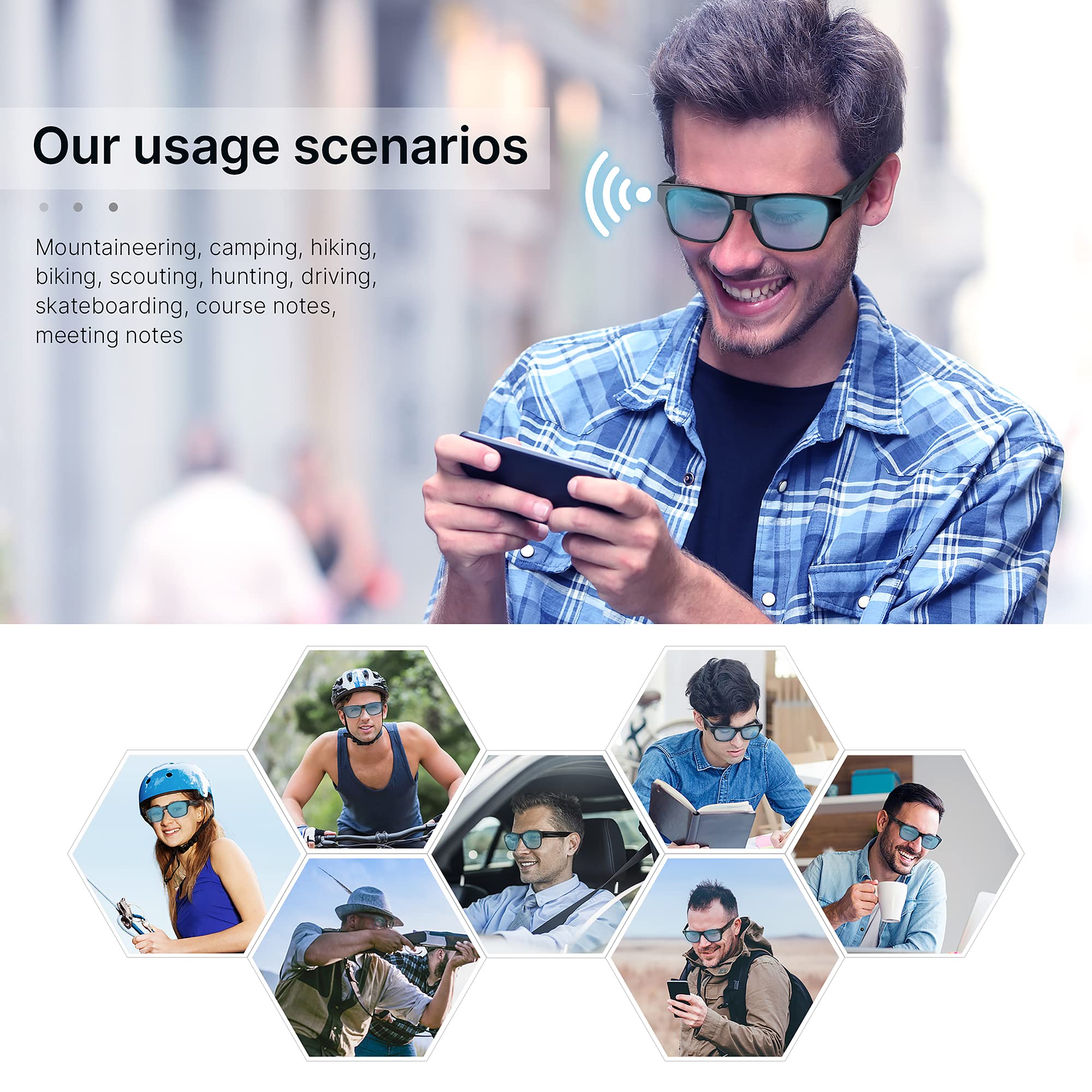 ViView Camera Sunglasses Touch Control,1080P Video Recording Camera Glasses,Ultra Long 115 Mins Runtime Glasses with Camera for Fishing Driving Riding Hiking (G5-64gig)