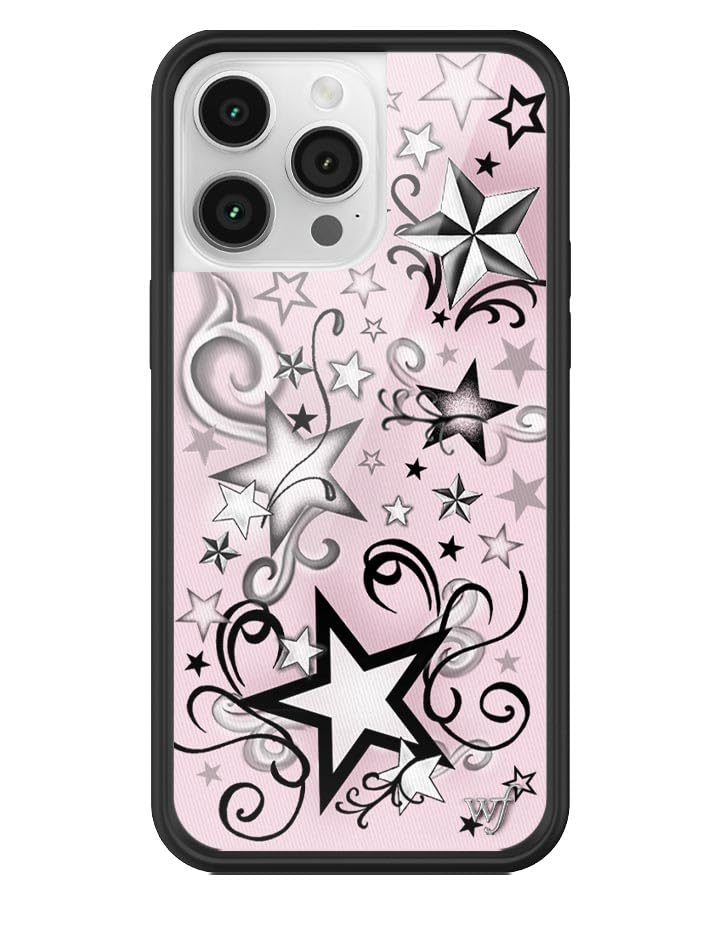 Wildflower Cases - Star Tattoo Case, Compatible with Apple iPhone 14 Pro Max | Pink, Black, Stars, Trendy, Cute, Tattoos - Protective Black Bumper, 4ft Drop Test Certified, Women Owned Small Business