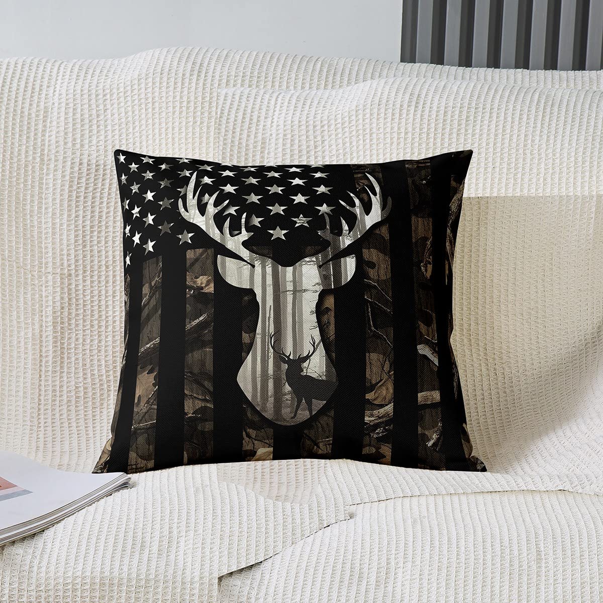 Castle Fairy Deer Antlers Camo Comforter Set Queen Size+Throw Pillow Cover 18x18 Inch