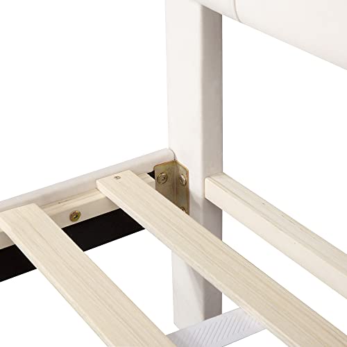 Lifeand Full Size Storage Bed Velvet Upholstered Platform Bed with a Big Drawer - Beige