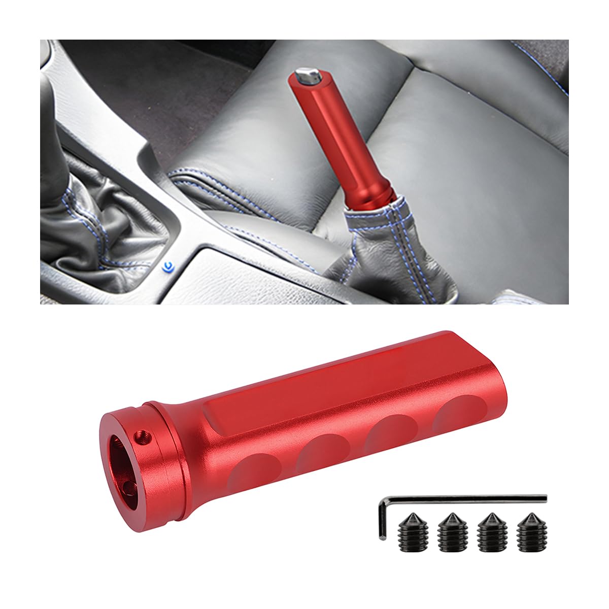 AUCELI Car Handbrake Cover, Universal Aluminum Handle Protector for Brake Lever, Wave Shaped Decorative Hand Brake Sleeve, Auto Interior Accessories for Manual & Most Automatic Handle (Red)
