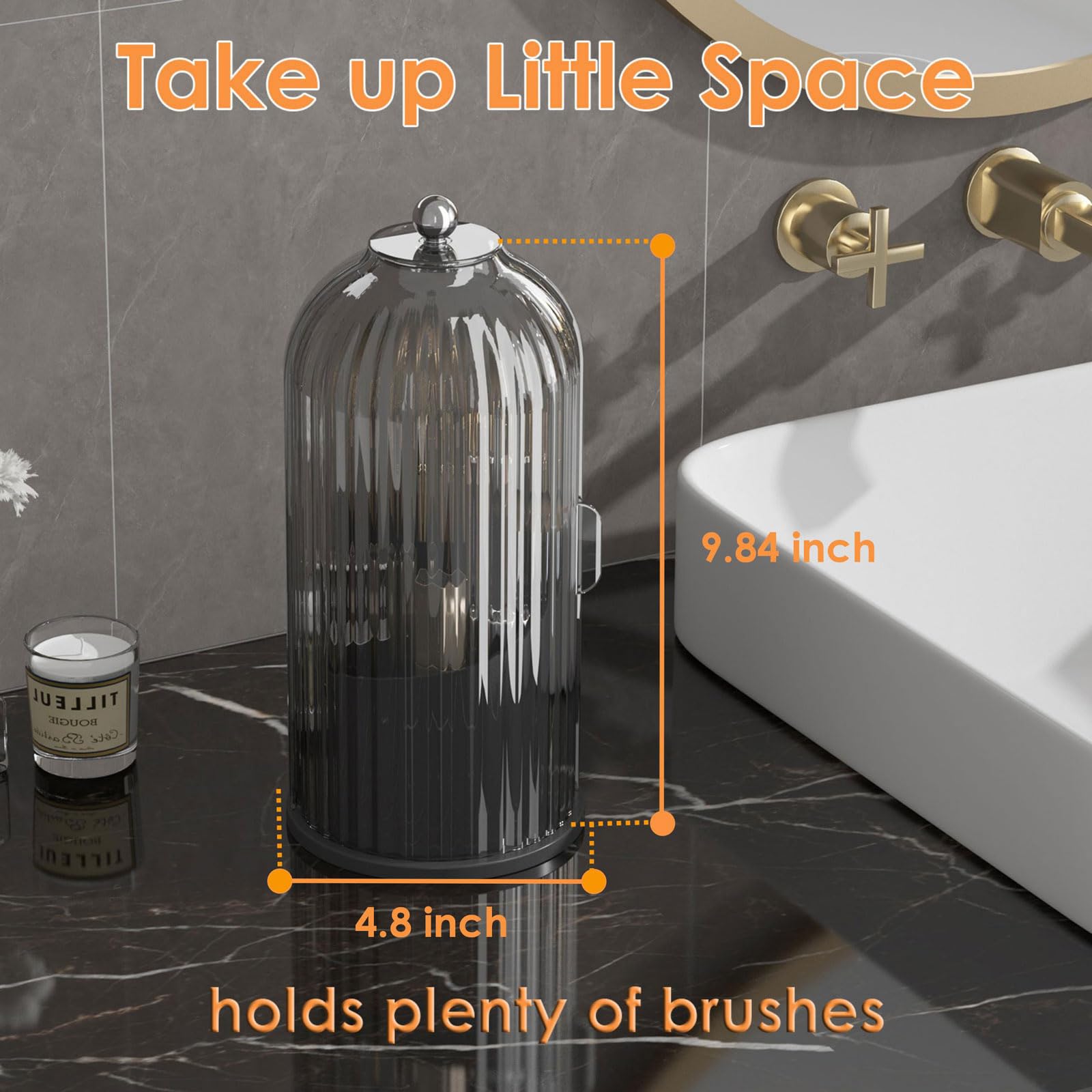 YOOLENS Makeup Brush Holder with Lid 360 Rotating Clear Dustproof Make Up Organizers for Vanity Bathroom Countertop, Black