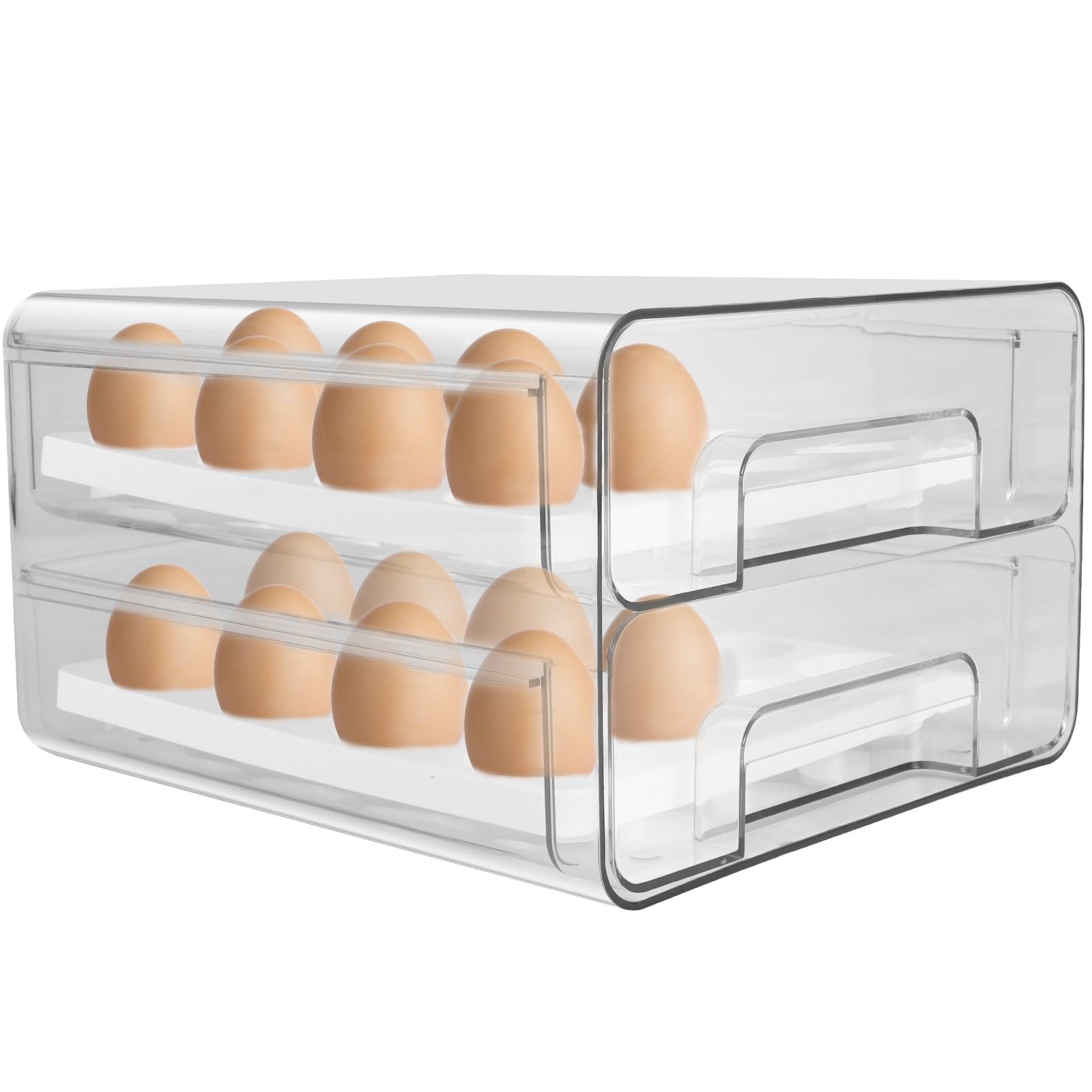 ZENVY 3-Pack Double Layer Fridge Storage Container | Clear Food Storage Pull Out Bins | For Fridge, Pantry, Or Toy Orginization (3)