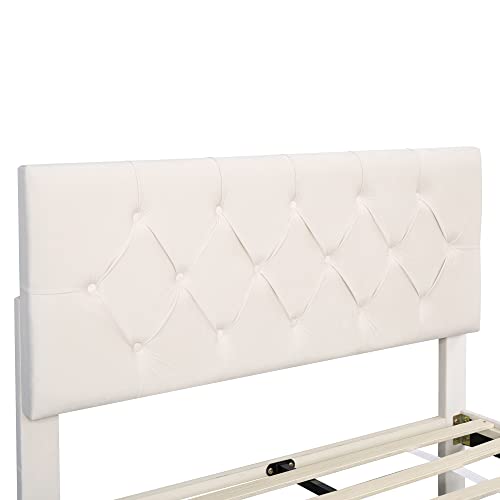Lifeand Full Size Storage Bed Velvet Upholstered Platform Bed with a Big Drawer - Beige