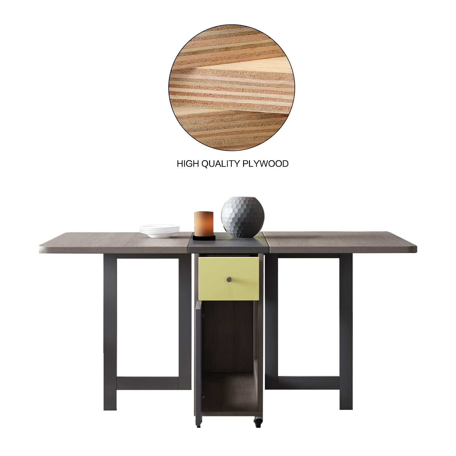 FUNROLUX Folding Dining Table and Sideboard Cabinet and Folding Dining Chairs 2 Pack, Movable Kitchen Table and Buffet Cabinet with Storage Space (Grey)