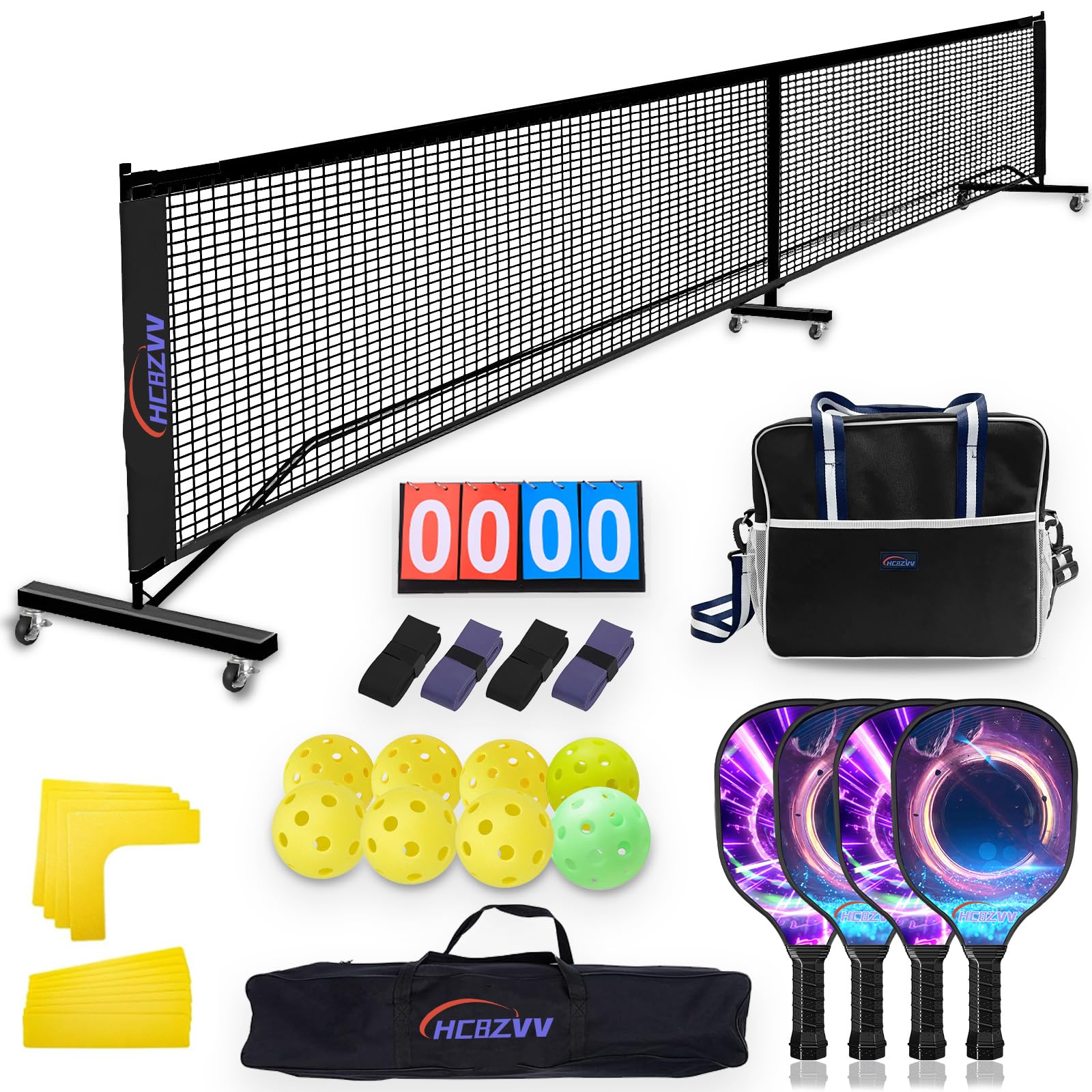 Pickleball Paddles Set |18mm Thick Professional Lightweight Fiberglass Pickleball Racket Set with Customized Bag | Pickleball Paddle Gifts for Beginners & Pros (4 Paddles set with Net)