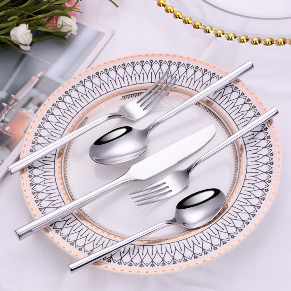 Aimilan 20 Piece Flatware Set Service for 4, 18/10 Stainless Steel Hexagonal diamond Handle Silverware Set, Thickened tableware Cutlery Set, Mirror Polished, Dishwasher Safe