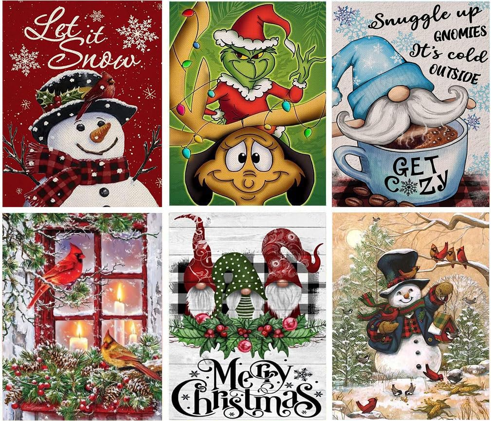 6 Pack Christmas Diamond Painting Kits for Adults ๏ผ5D DIY Diamond Art Full Round Drill Crystal Rhinestone Crafts - Gem Art Paint with Diamonds for Gift and Home Wall Decor 12X16Inch