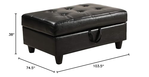 BIADNBZ PU Sectional Sofa L-Shaped Couch with Right Chaise Lounge, Storage Ottoman and 2 Pillows for Living Room Apartment, Black