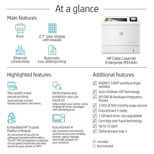 HP Color Laserjet Enterprise M554dn Duplex Printer (7ZU81A) (Renewed)