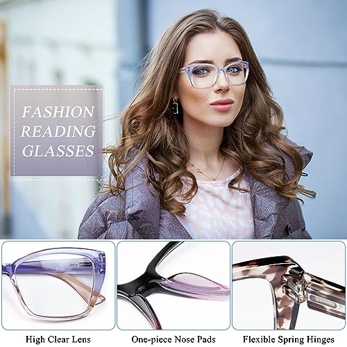 HOFANNO 6 Pack Stylish Reading Glasses for Women 1.5 Blue Light Blocking Readers Cateye Eyeglasses with Spring Hinge