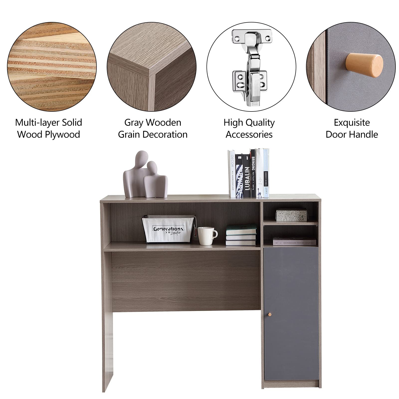 FUNROLUX Folding Dining Table and Sideboard Cabinet and Folding Dining Chairs 2 Pack, Movable Kitchen Table and Buffet Cabinet with Storage Space (Grey)