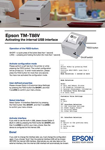 EPSON TM-T88V-330 Thermal Receipt Printer (USB and Ethernet) Power Supply Included