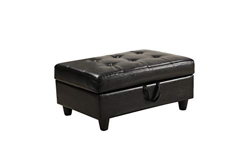 BIADNBZ PU Sectional Sofa L-Shaped Couch with Right Chaise Lounge, Storage Ottoman and 2 Pillows for Living Room Apartment, Black