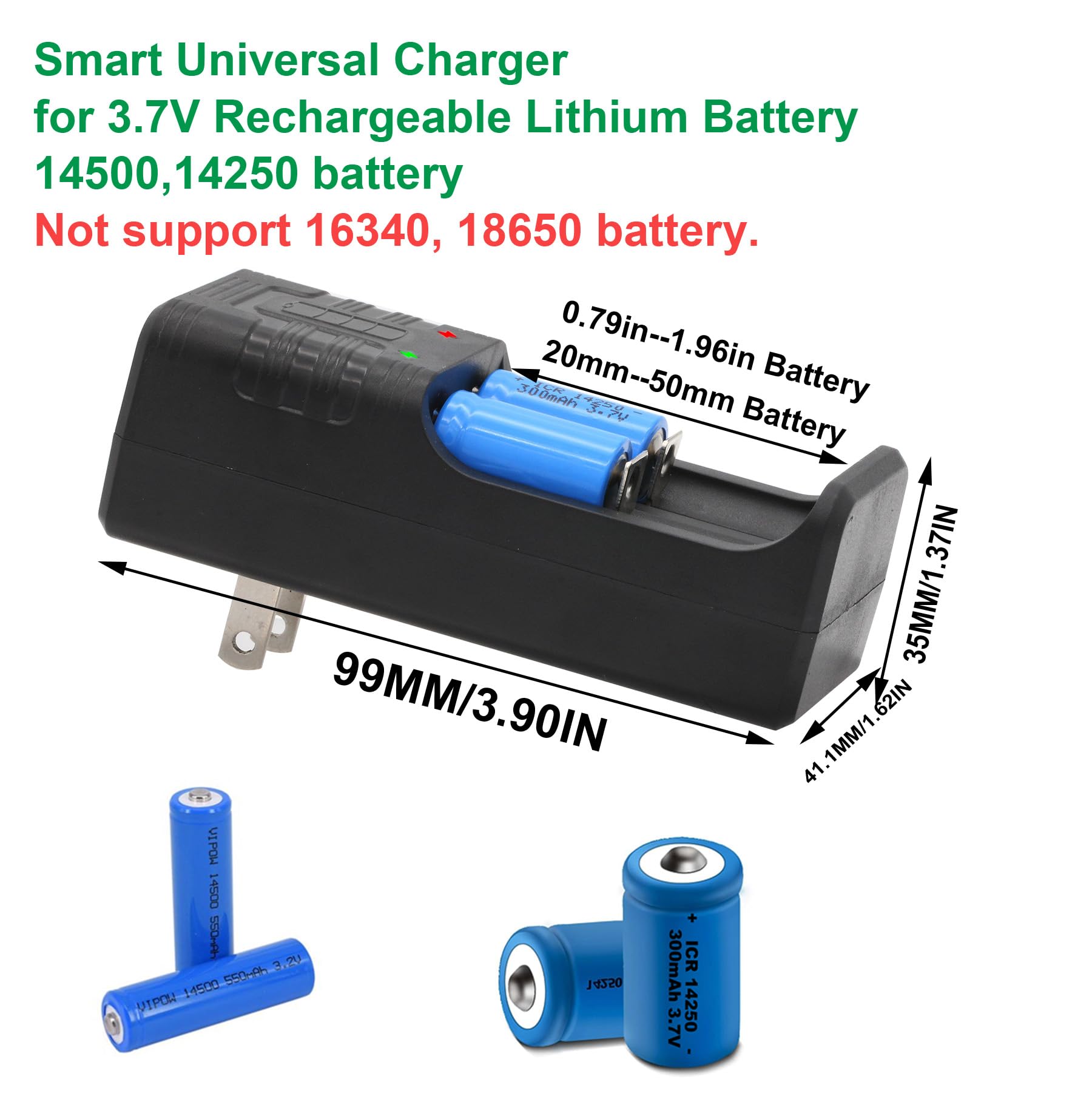 Rechargeable 3.7V 14250 Battery with Charger, 4 Pack Lithium Ion 1/2 AA Size Batteries Can Replace 3.6 Volt LS 14250, ER14250, 3v CR14250 Battery for Laser