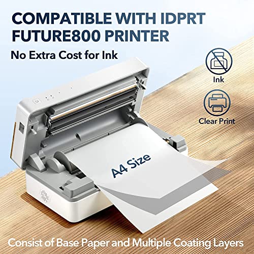 iDPRT Thermal Printer, Wireless Printer Inkless HD Printing in 3S, 100 Paper Loading, Auto Cutting, Compact Design, Support 8.26" X 11.69" A4 Thermal Paper, Small Printer for Home Use, Office