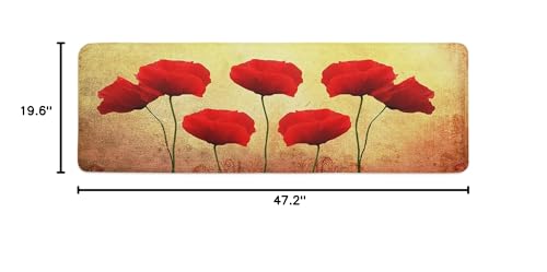Libaoge Kitchen Mat Rug 1 PCS Red Flowers Under Sunset Runner Rug Anti-Fatigue Comfort Memory Foam Standing Mat Non-Slip Floor Door Mat for Bathroom Bedroom 20x47in