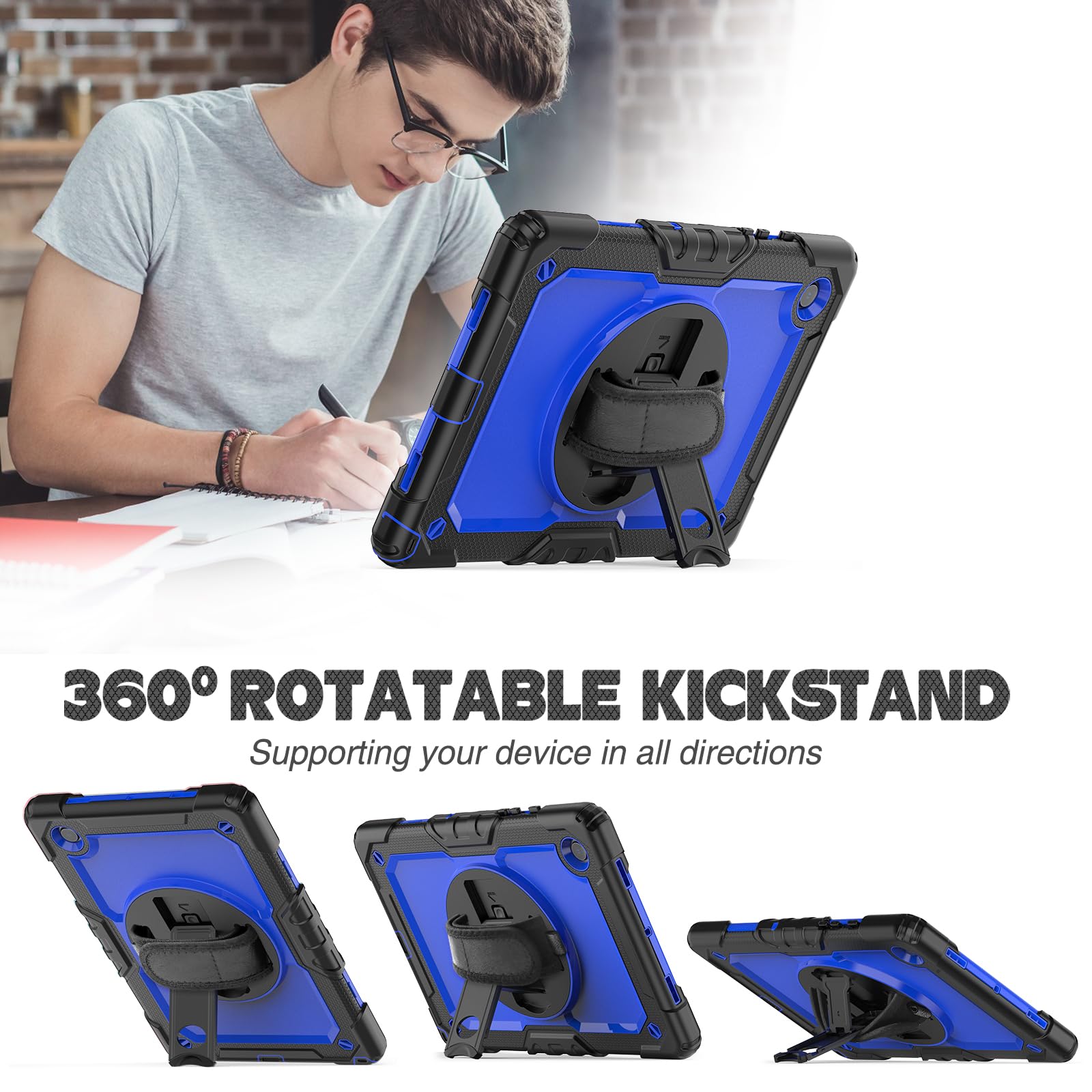 SIBEITU Case for Galaxy Tab A8 10.5 Inch 2022 (SM-X200/X205/X207), Samsung A8 Tablet Case W/Screen Protector Pencil Holder,Shockproof Cover w/Stand Hand Shoulder Strap for Galaxy Tab A8
