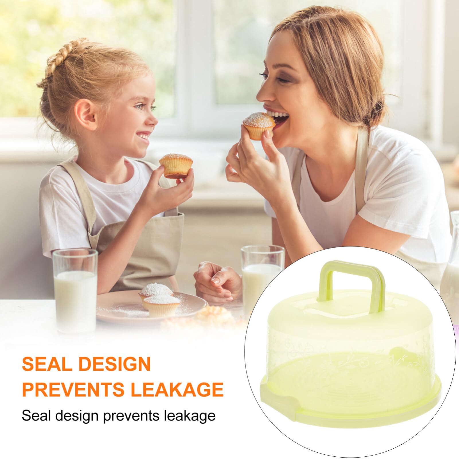 VOSAREA Food Containers Plastic Cake Carrier with Lid and Handle Round Cupcake Box Dessert Carrying Box Transport Cake Holder Tray Container with Dome Cover Green Decorative Tray