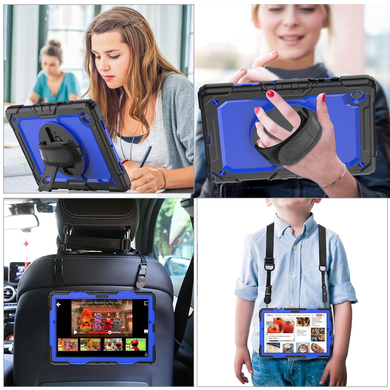 SIBEITU Case for Galaxy Tab A8 10.5 Inch 2022 (SM-X200/X205/X207), Samsung A8 Tablet Case W/Screen Protector Pencil Holder,Shockproof Cover w/Stand Hand Shoulder Strap for Galaxy Tab A8