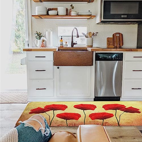 Libaoge Kitchen Mat Rug 1 PCS Red Flowers Under Sunset Runner Rug Anti-Fatigue Comfort Memory Foam Standing Mat Non-Slip Floor Door Mat for Bathroom Bedroom 20x47in