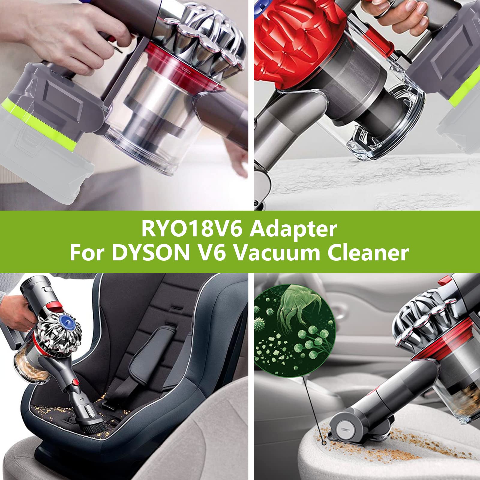 UNIKI V6 Adapter for Dyson V6 Battery,Work for Ryobi 18V Lithium Battery Convert to Dyson V6 DC58 DC59 DC61 DC62 SV04 SV09 Battery V6 Absolute/Motohead/Animal+Fluffy/Mattress/Vacuum