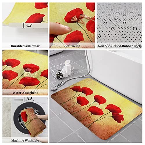Libaoge Kitchen Mat Rug 1 PCS Red Flowers Under Sunset Runner Rug Anti-Fatigue Comfort Memory Foam Standing Mat Non-Slip Floor Door Mat for Bathroom Bedroom 20x47in