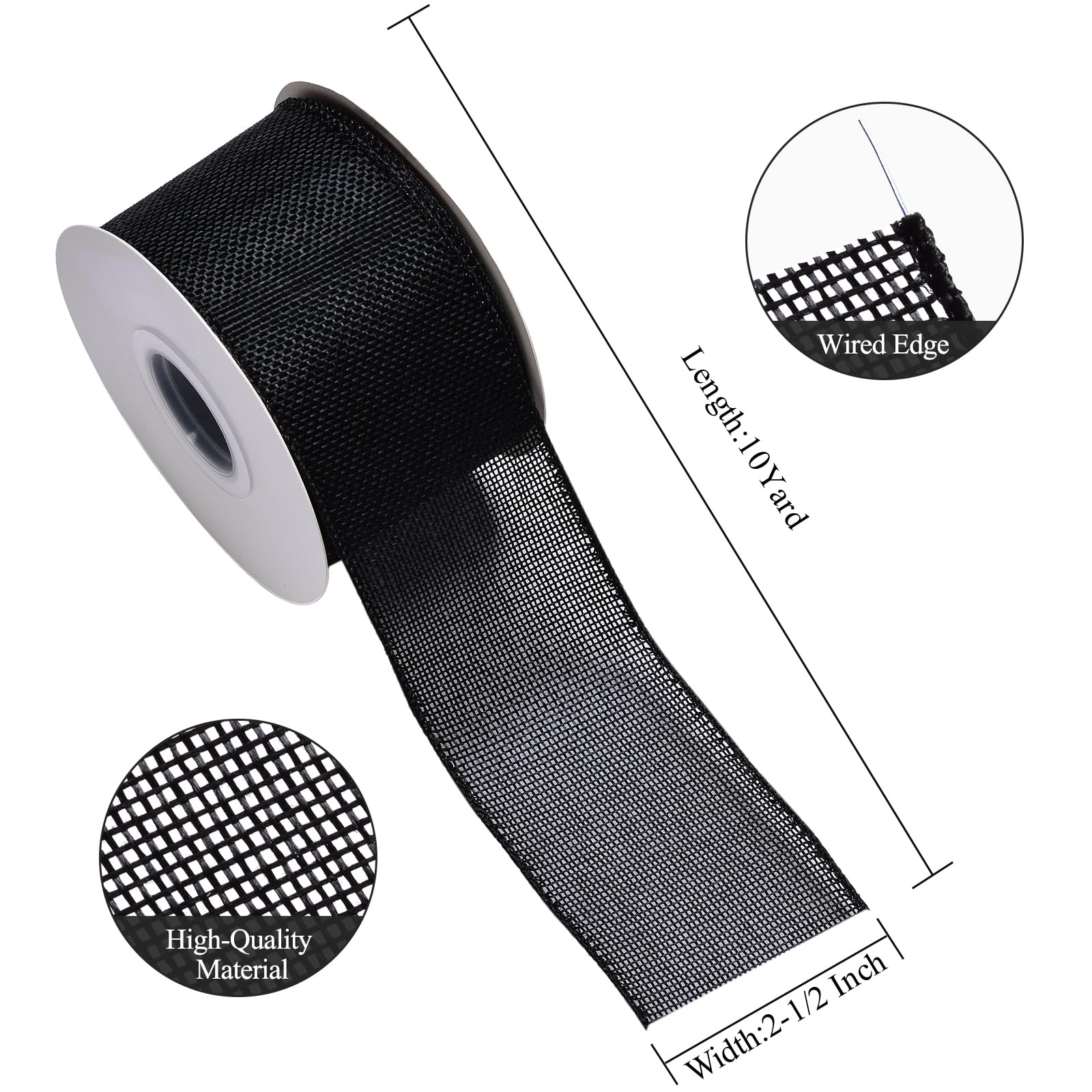 Ribest Burlap Black Wired Ribbon, 2 1/2 inch 10 Yard, Jute Ribbon for Decoration Bows Craft Gift Wrapping Wreath Sewing