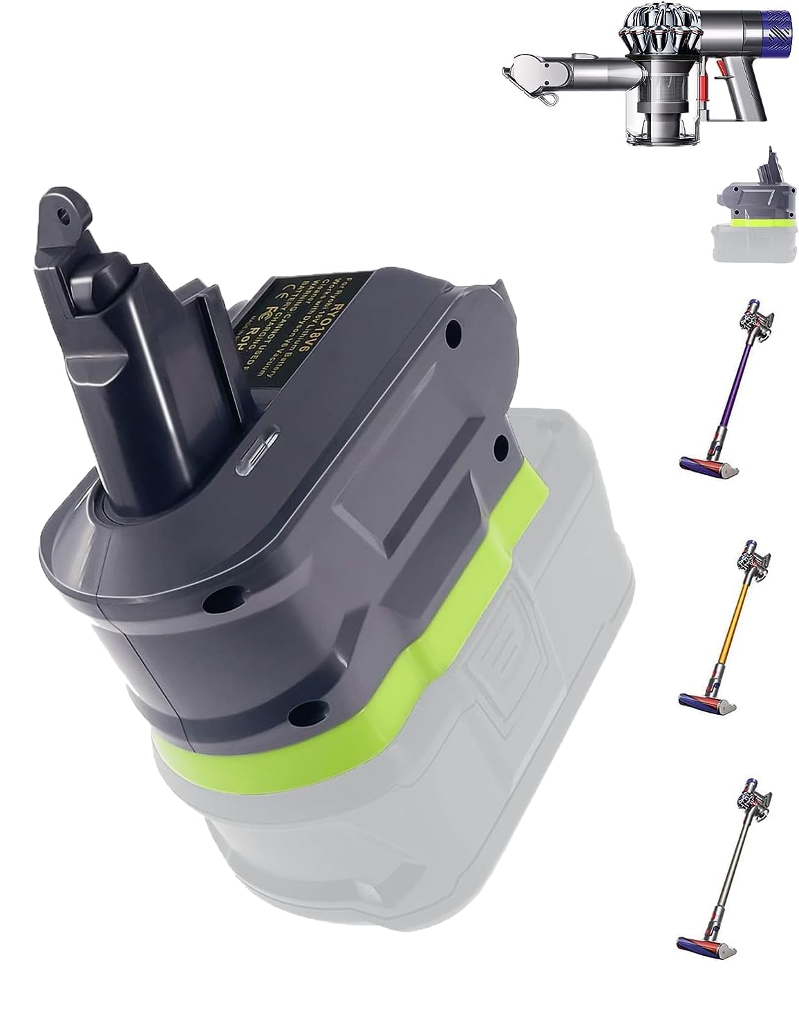 UNIKI V6 Adapter for Dyson V6 Battery,Work for Ryobi 18V Lithium Battery Convert to Dyson V6 DC58 DC59 DC61 DC62 SV04 SV09 Battery V6 Absolute/Motohead/Animal+Fluffy/Mattress/Vacuum