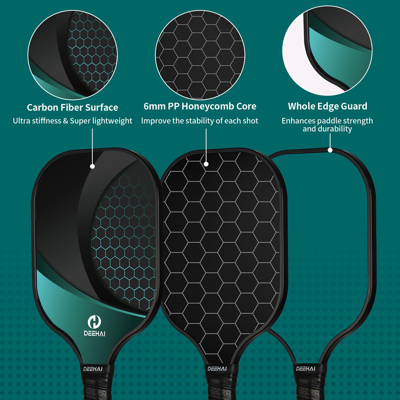 DeeHai Pickleball Paddles 4 Pack- Premium Rackets Fiber Face & Polymer Honeycomb Core Pickleball Set Includes Pickleball Paddles + Pickleball Balls + 1 Bag