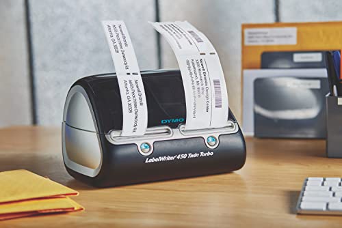 DYMO LabelWriter 450 Twin Turbo Direct Thermal Label Printer, Black - USB Connectivity - Print up to 71 Labels Per Minute, 300 x 600 dpi, 2.20" Print Width Monochrome Barcode Label Maker, BROAGE