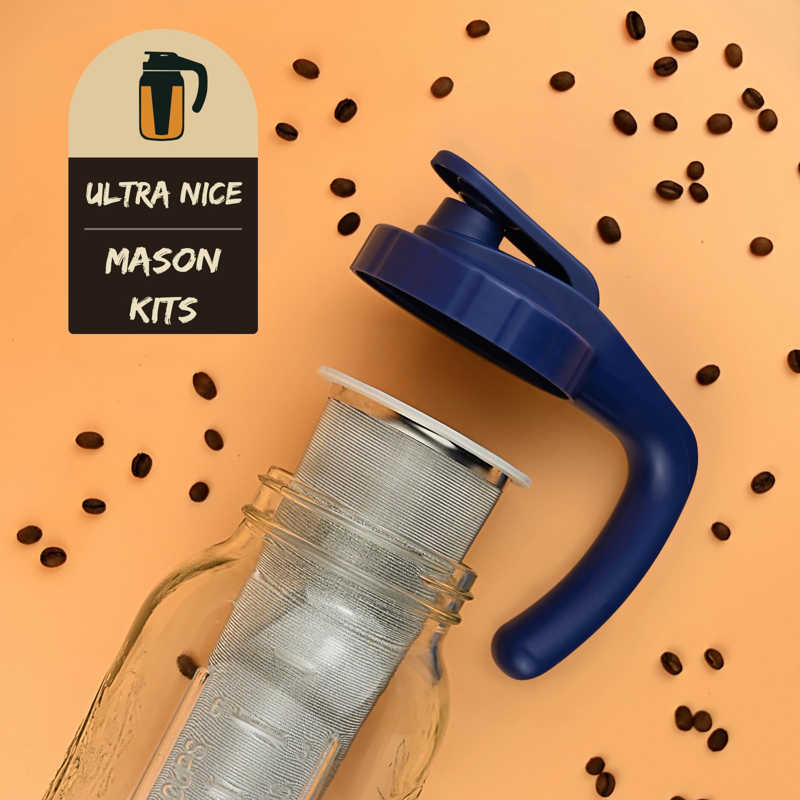 LIVEBAY Wide Mouth Mason Jar Pour Spout Lids Flip Cap Lid with Handle Reusable,Leak-proof Airtight Seal, Navy Blue, 2 Pack