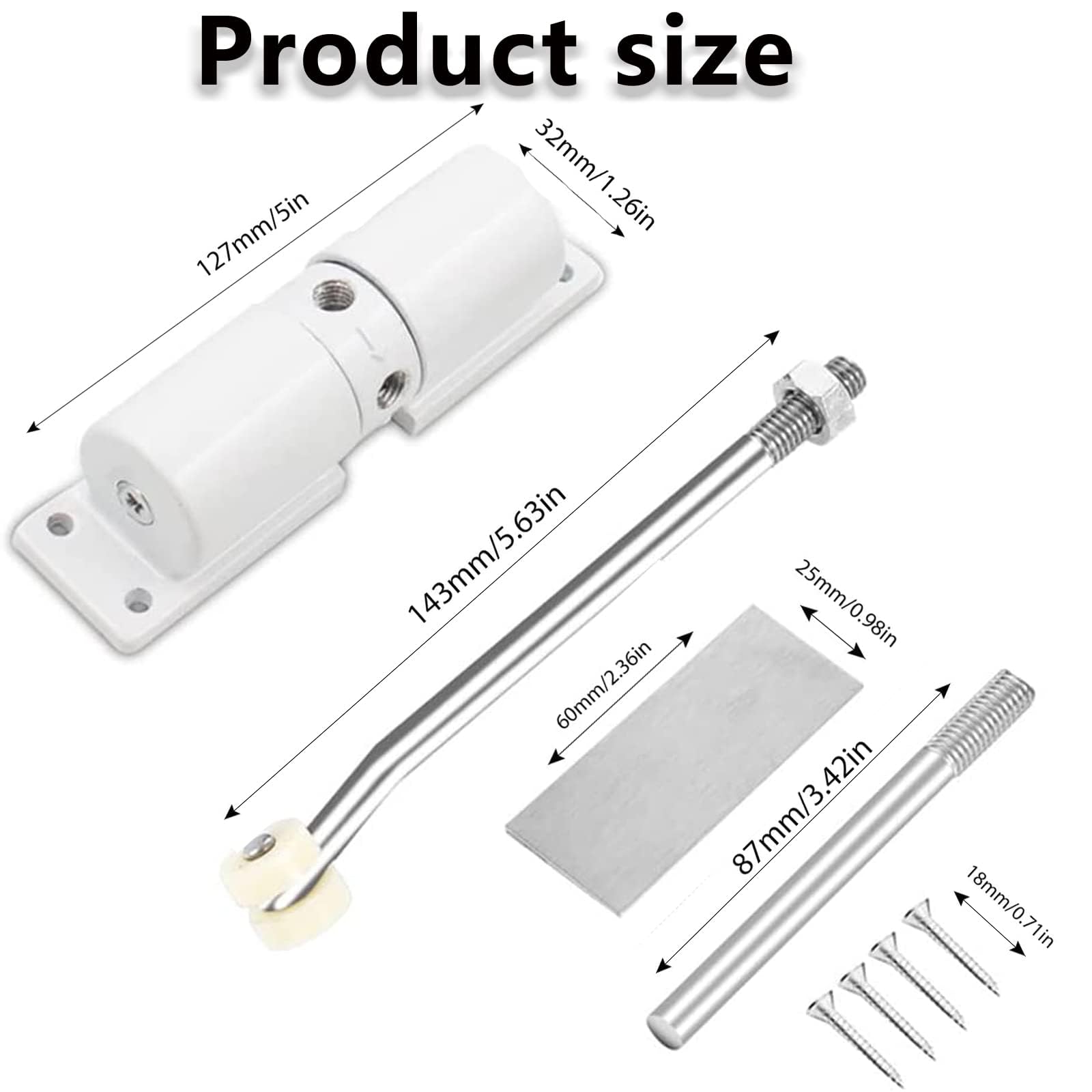 Automatic Door Closer, Zinc Alloy Safety Spring Door Closer Adjustable 30 kg Closing Door Hinge (White)