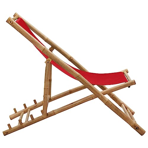 MBFLUUML Outdoor Folding Recliner Chair, Patio Lounge Chairs, Deck Chair Bamboo and Canvas Red Suitable for Lawn, Garden, Porch and Backyard.