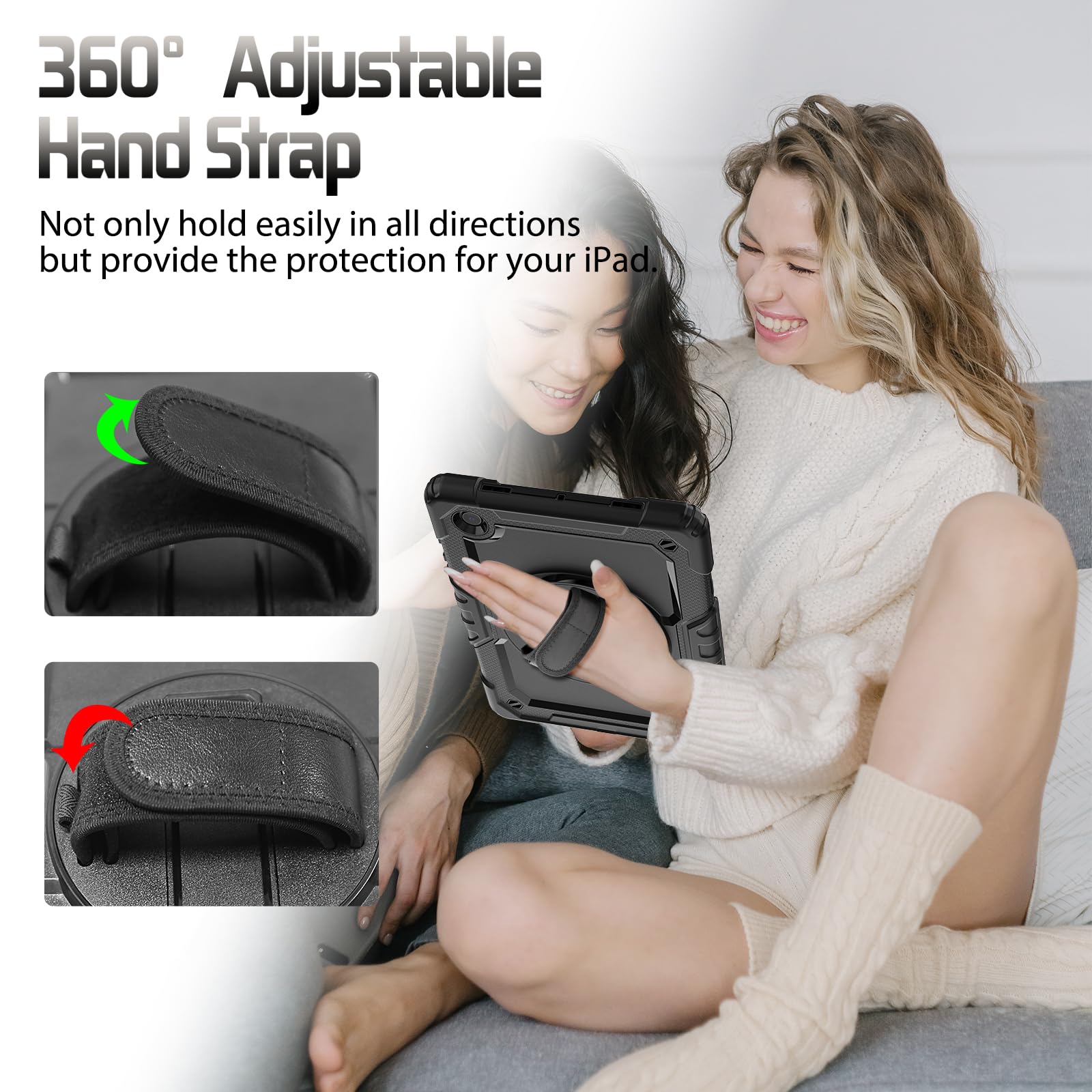 SIBEITU Case Compatible with Samsung Galaxy Tab A8 10.5 Inch 2022 with Screen Protector Pencil Holder,360 Rotating Hand Strap & Stand, Drop-Proof Protection Case for Galaxy Tab A8 SM-X200/X205/X207