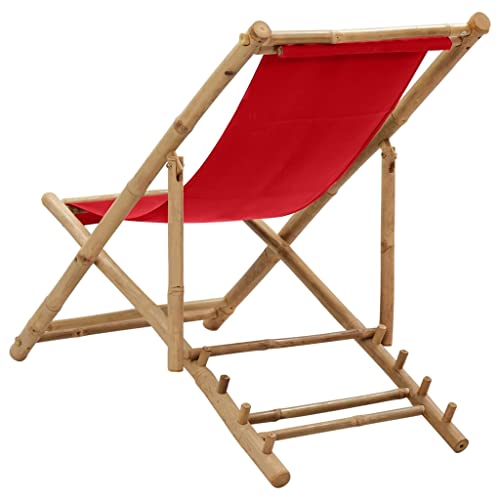 MBFLUUML Outdoor Folding Recliner Chair, Patio Lounge Chairs, Deck Chair Bamboo and Canvas Red Suitable for Lawn, Garden, Porch and Backyard.