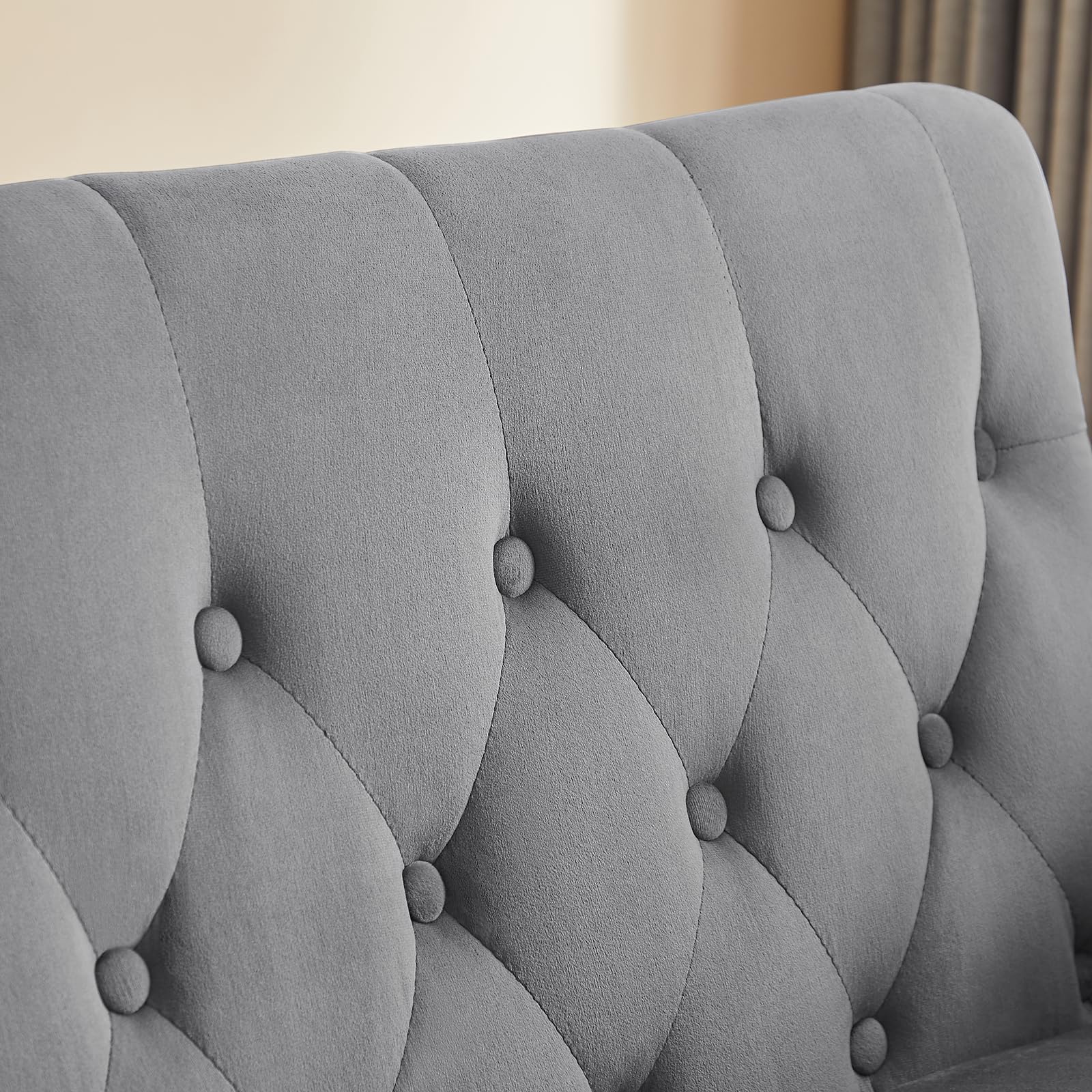 Velvet Pull Out Sleeper Sofa Bed, Convertible Futon Couch Bed with Adjustable Backrests, 3 in 1 Modern Tufted Loveseat with Retro Rivet, Small Love Seat for Living Room, Guest Room, Gray