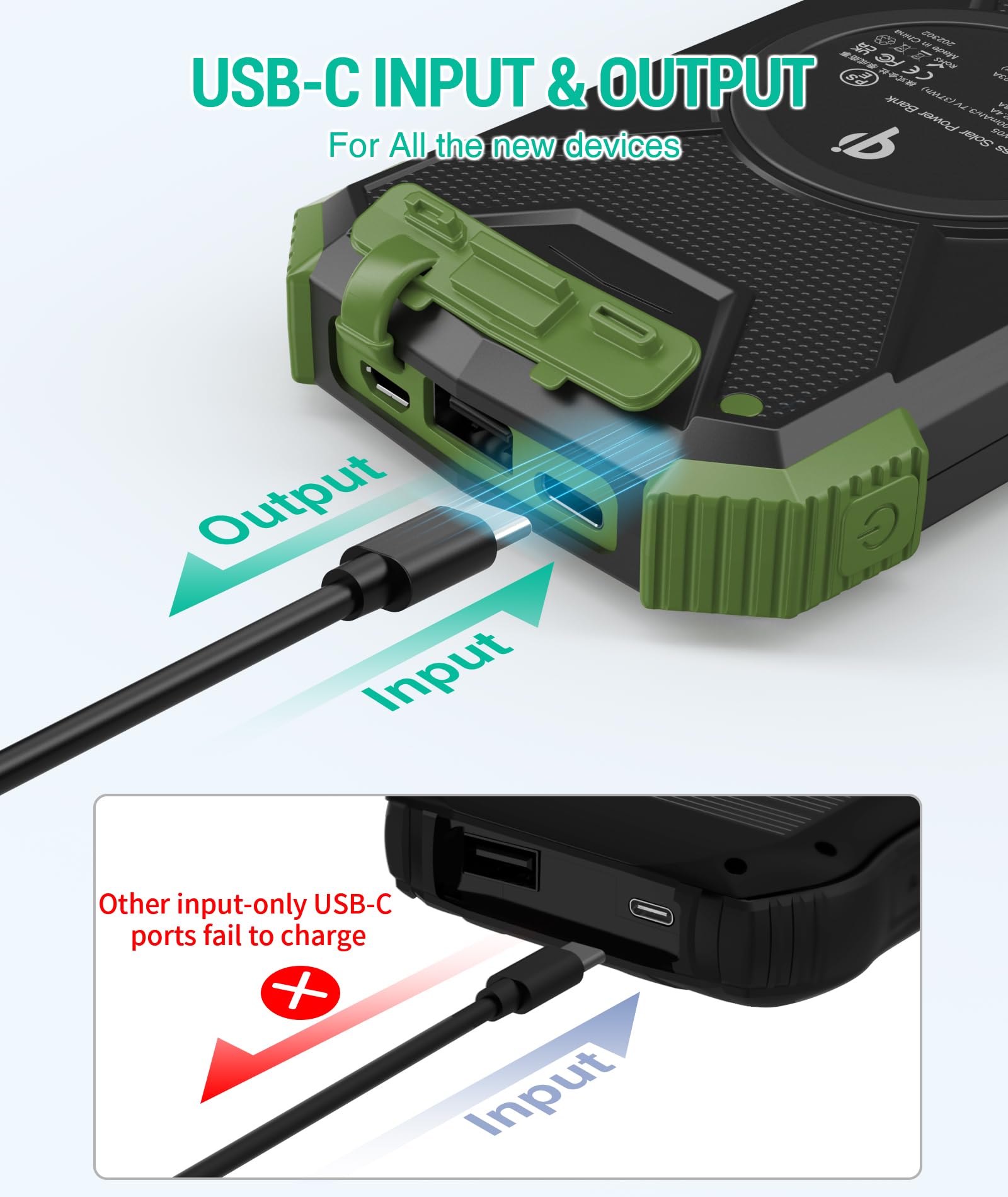 2 Pack ππ₯ππ§πππ Solar Powered Cell Phone Charger with Super-Strong Magnets 10,000mAh Waterproof Bakcup Battery for Camping (Green+Orange)