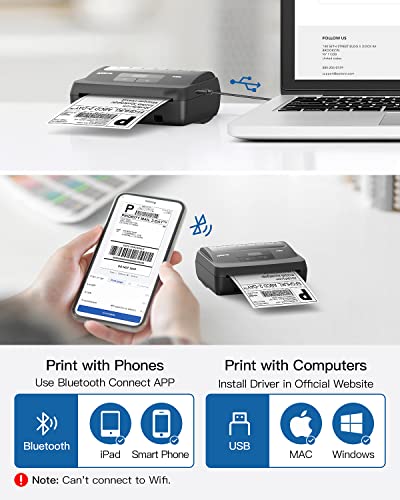 POLONO A400 Bluetooth Thermal Label Printer - 4x6 Label Printer for Small Business Shipping Packages - Portable Printer, Direct Thermal Shipping Labels 2Rolls (80 Labels/Roll)